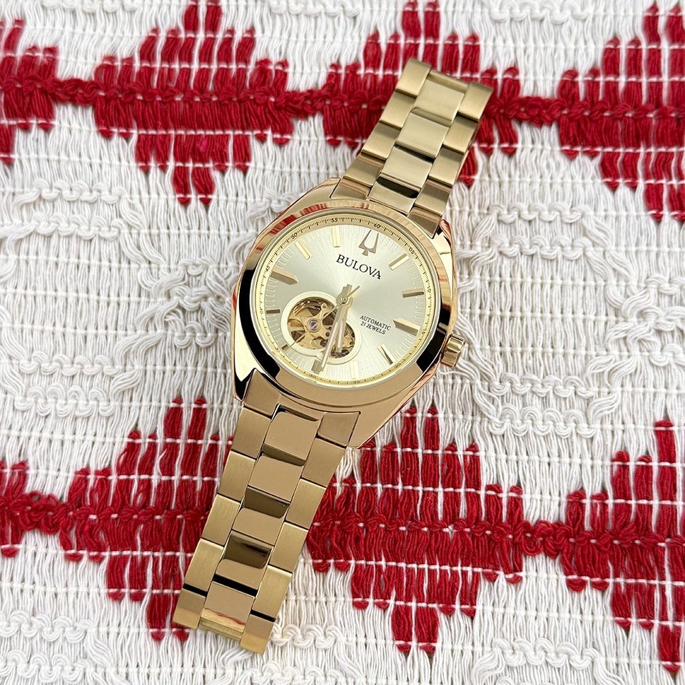 Bulova 97A182 Surveyor Men's Gold-Tone Dial Stainless Steel Automatic ...