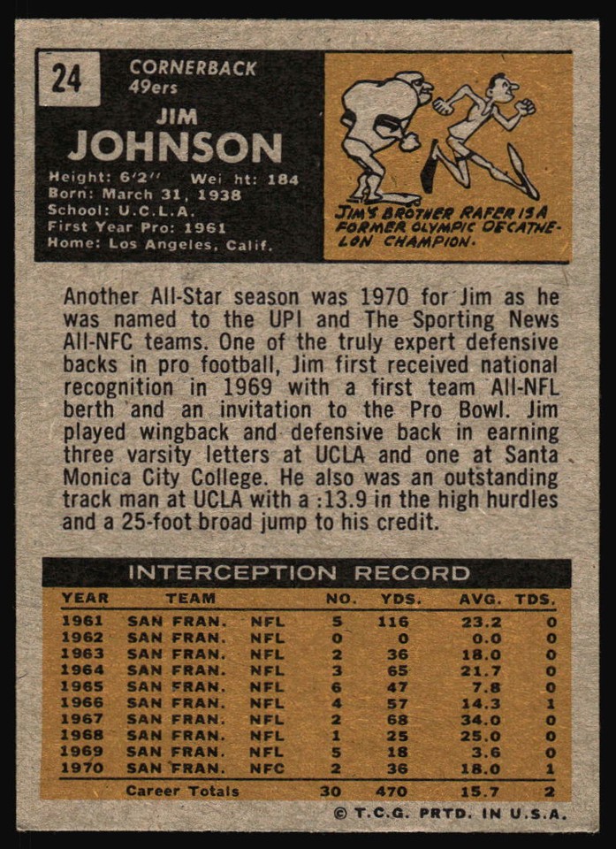 1971 Topps Jim Johnson #24 San Francisco 49ers | eBay