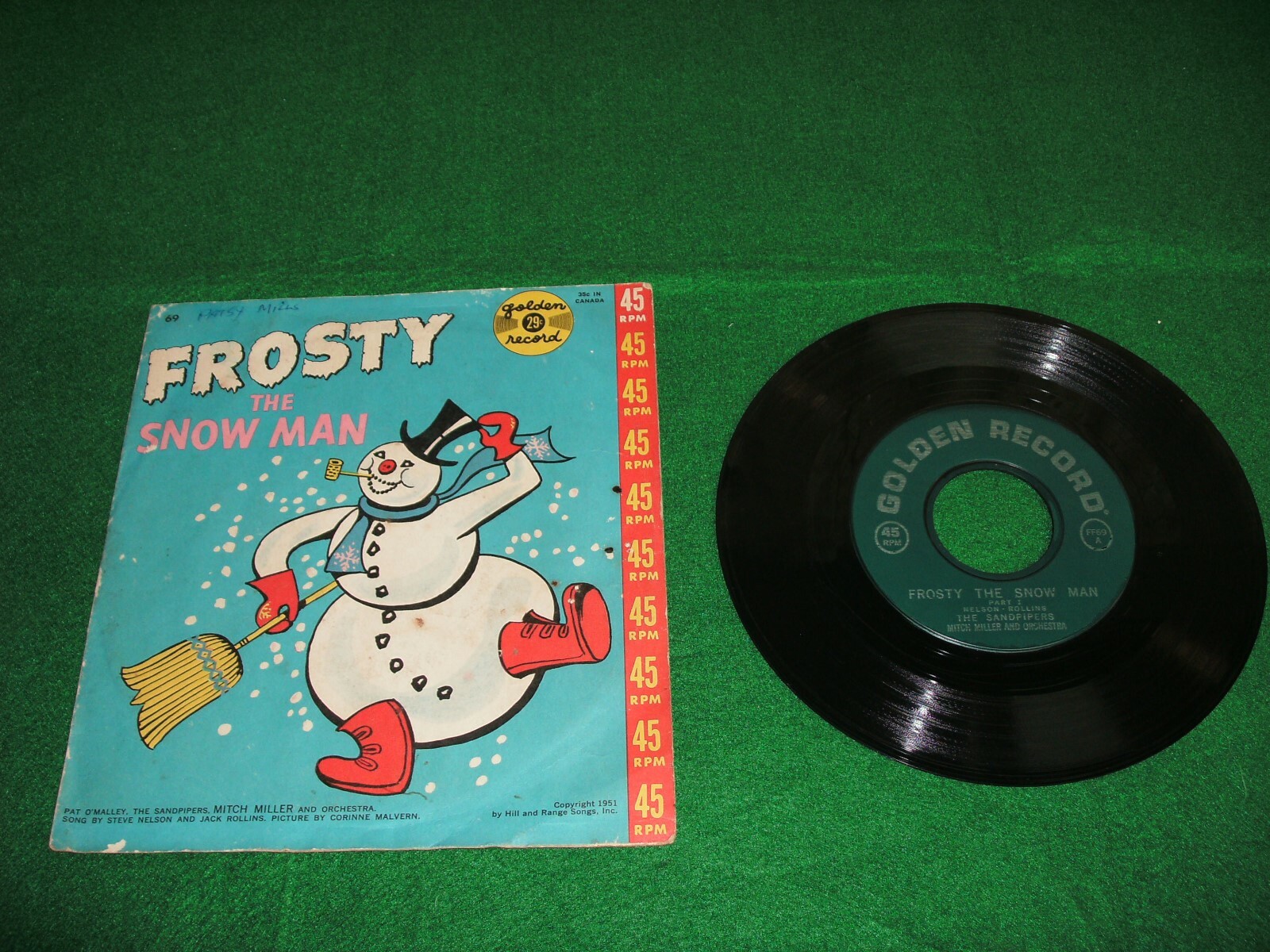 FROSTY THE SNOW MAN RECORD 45 SPEED!!! IT PLAYED ON MY RECORD PLAYER ...