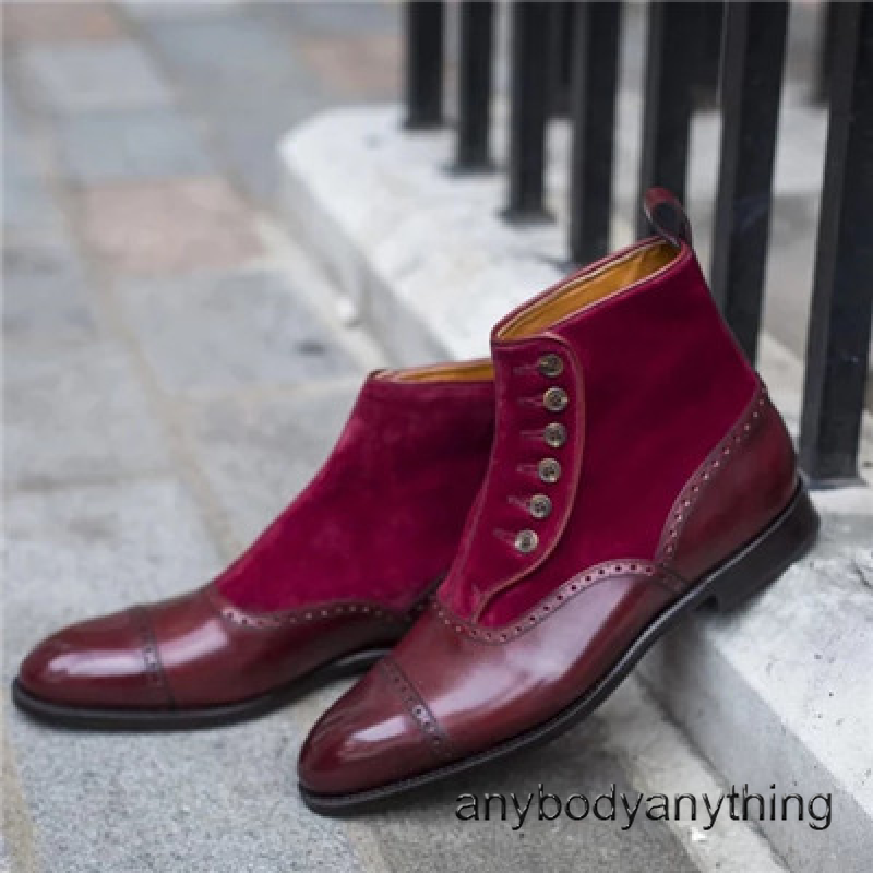 Men Fashion New Two Tone Buttons British Oxford High Top Dress Shoes ...