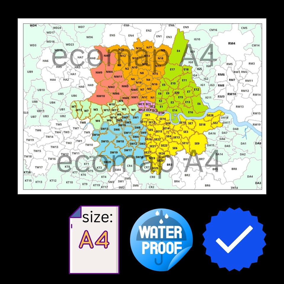 London District Postcode Map Atlas A-Z (A4 Size) London Borough Postal ...