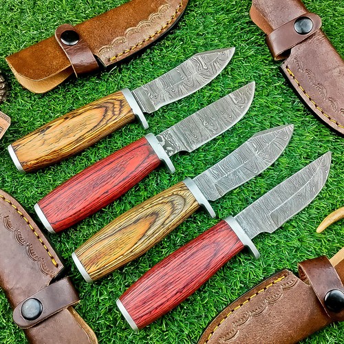 4 PCS Handmade Damascus Hunting Knives – Skinning & Camping Knife Set W ...