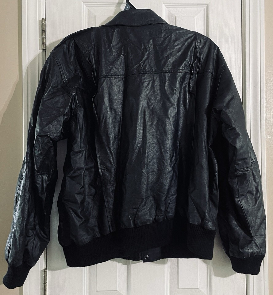Mens Size XL Burk’s Bay Genuine Leather Black Leather Jacket Map Lining ...