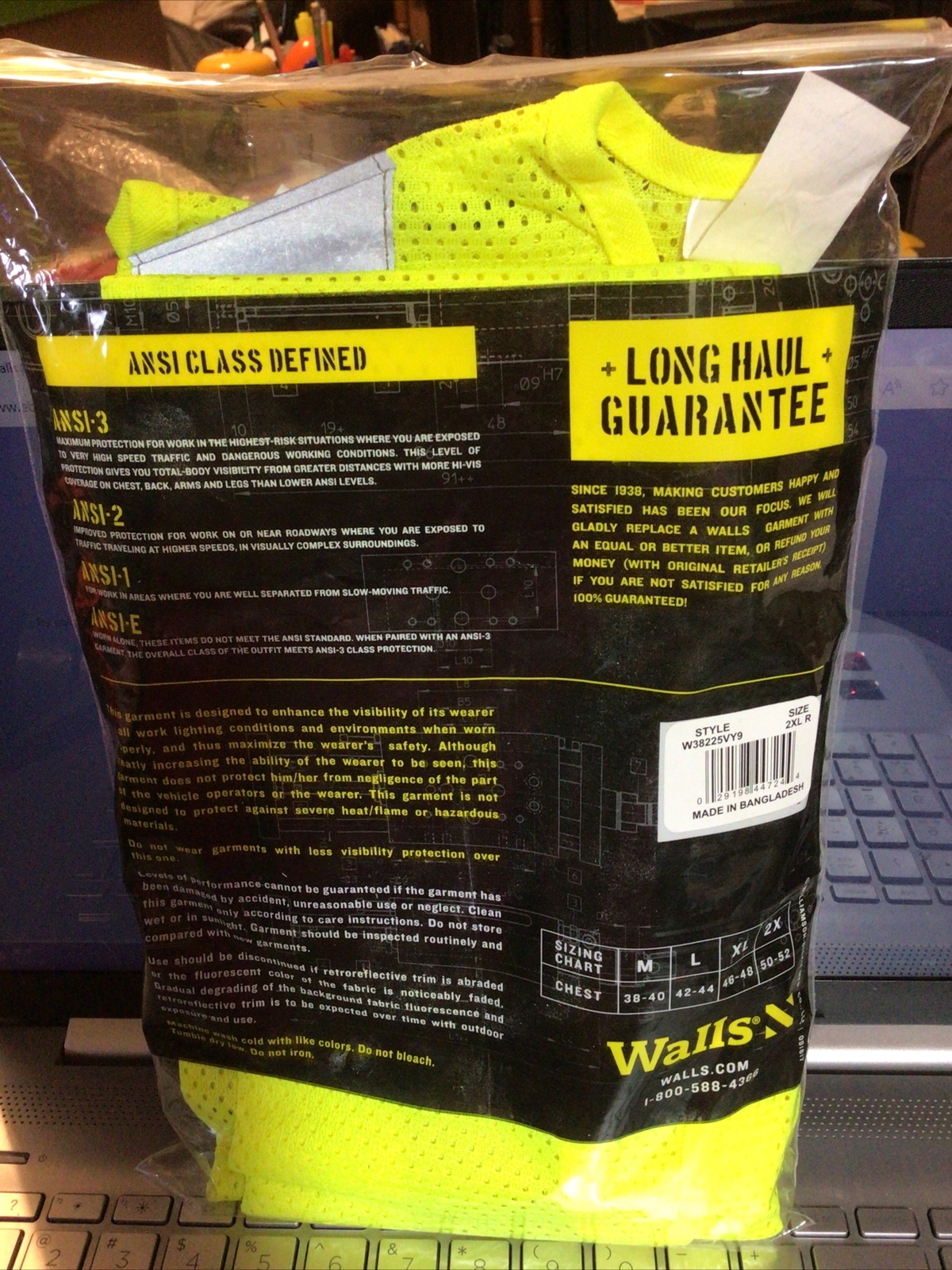 Walls HI-VIS ANSI-2 Premium Safety Vest Sz 2X W38225VY9 Yellow Mesh | eBay