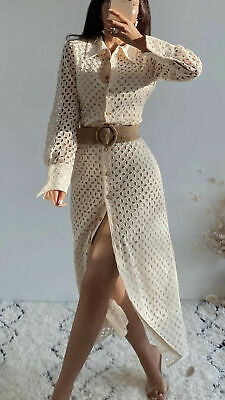 ZARA NEW WOMAN FITTED OPENWORK EMBROIDERED DRESS ECRU IVORY ZARA NEW WOMAN FITTED OPENWORK EMBROIDERED DRESS ECRU IVORY