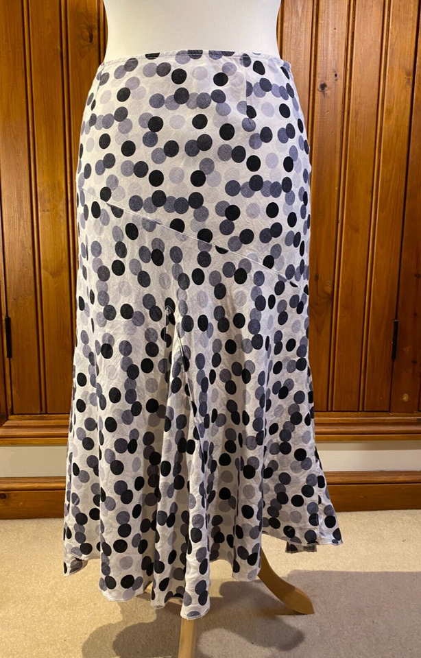 PER UNA Ladies Black White Grey Linen Polka Dot Flared Skirt Dipped Hem ...