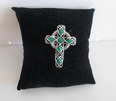 Vintage Soloor Signed Celtic Cross Rhinestone Brooch Pin Green ...