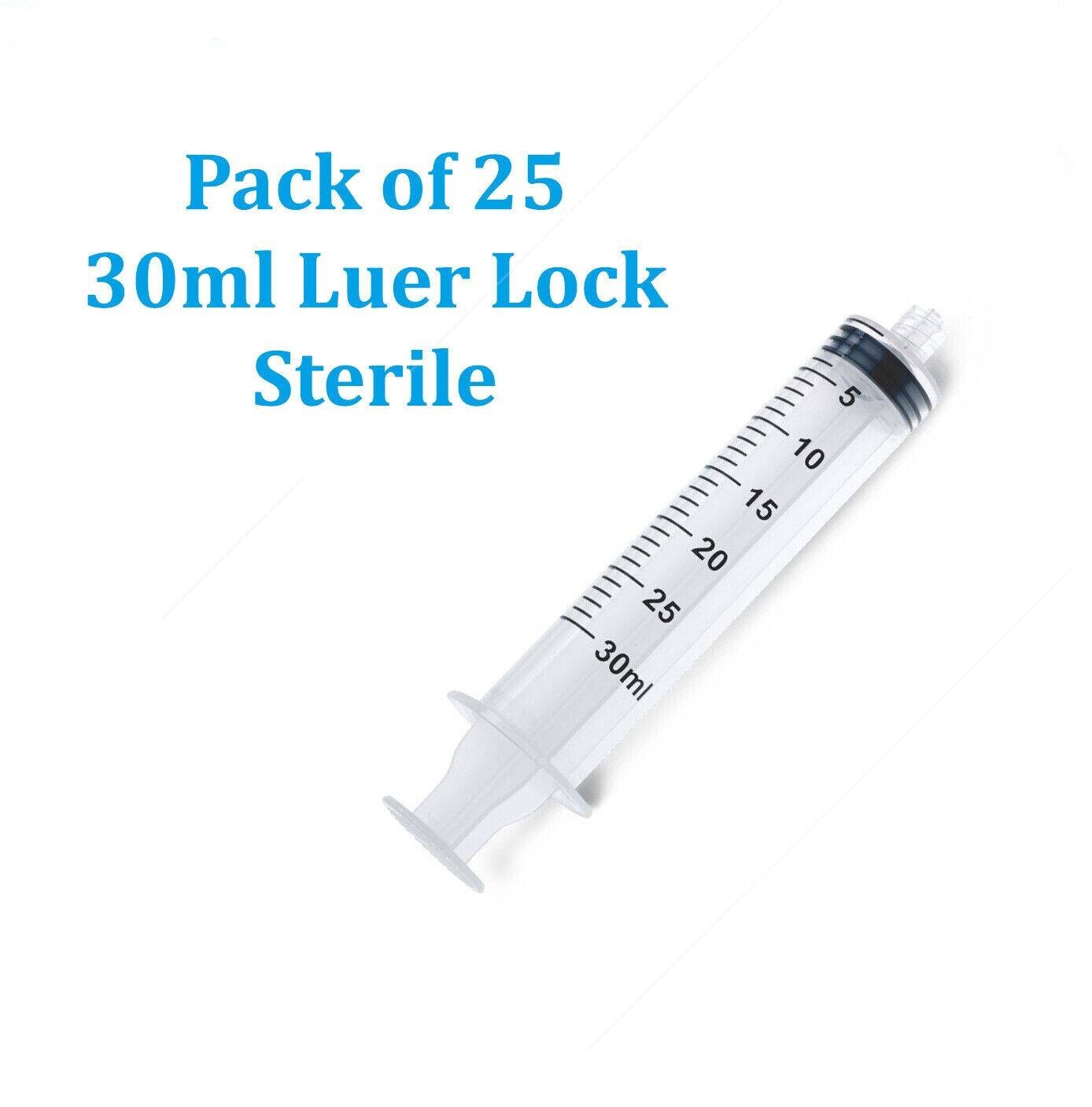 30mL PACK of 25 LUER LOCK STERILE SYRINGES 30cc Sterile Syringe Only No Needle | eBay