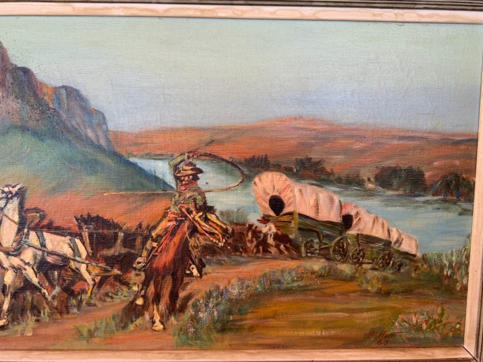 Vintage 1963 Original Oil Painting Wagon Train Cowboy by Al Hunt | eBay