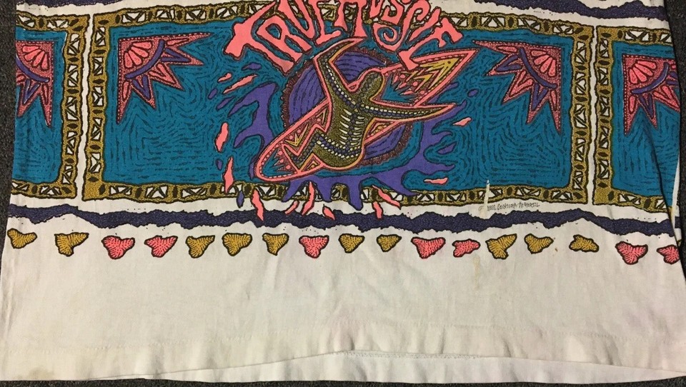 Vtg 90s True Aussie Surf Faded Distress AOP Shirt S M Single Stitch ...