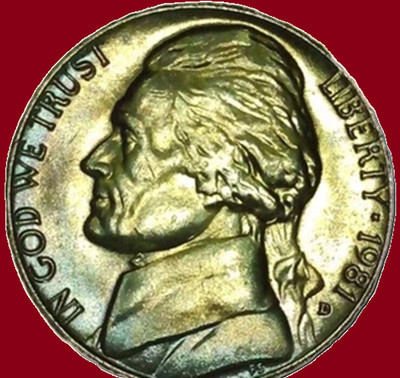 1981 D Jefferson Nickel Blue Toning MS Free Shipping!!! Just Gorgeous ...