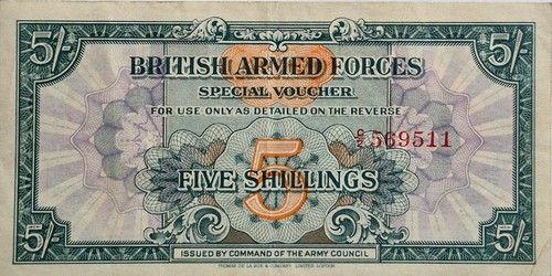 British Armed Forces 5 Shillings Banknote 1946 1st Series P-M13a XF ...