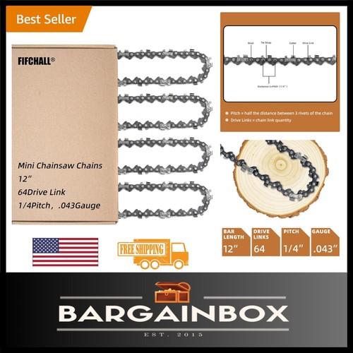 12 Inch Chainsaw Chain Set - 4-Pack with Low Profile Pitch & Optimal ...