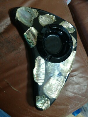 Vintage Abalone Shell Ashtray Handmade USA 8 1/2" Length X 5 1/2" X1/2 ...