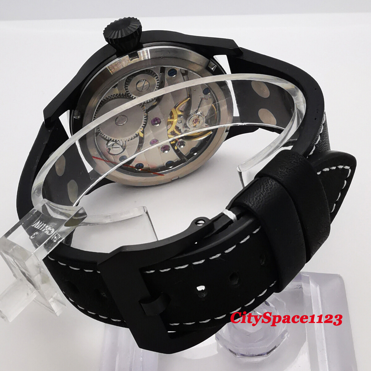 43mm Black PVD case sapphire luminous dial hand winding 6497 movement ...