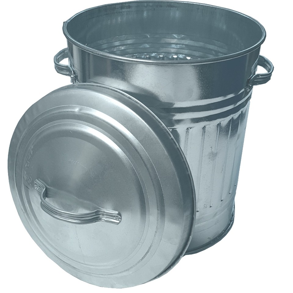 30L Galvanised Metal Bin Rubbish Waste Dustbin Animal Feed Storage ...