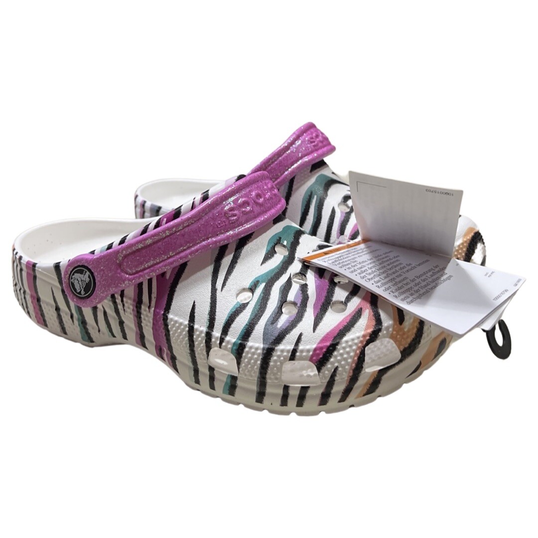 Kids Crocs Classic Animal Print Clogs Glitter Sandals Multi/white US ...