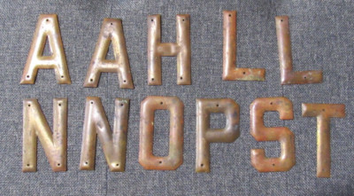 11 Antique Stamped Brass Letters Used Sign 2" A(2), H, L(2), N(2), O, P ...
