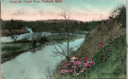 Portland Michigan "Along the Grand River" Postcard 1908 | eBay