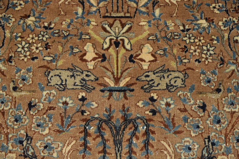 Antique Brown Wool/ Silk Hand-made Floral Animals Design Traditional ...