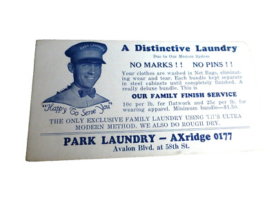 VINTAGE BLOTTER CARD PAPER PARK LAUNDARY AVALON BLVD AT 58TH ST LOS ...