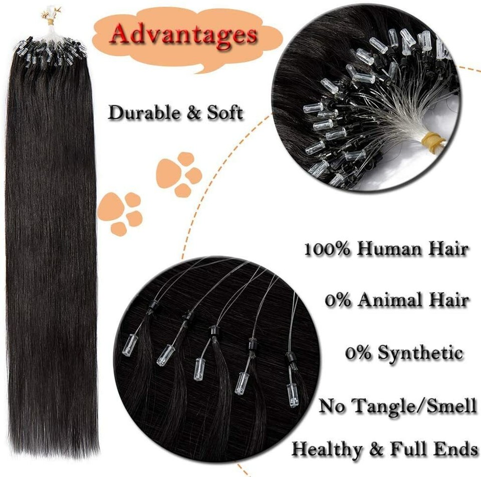 Pre-Looped Fish Line Micro Ring Beads Link Hair Extensions Real Remy ...