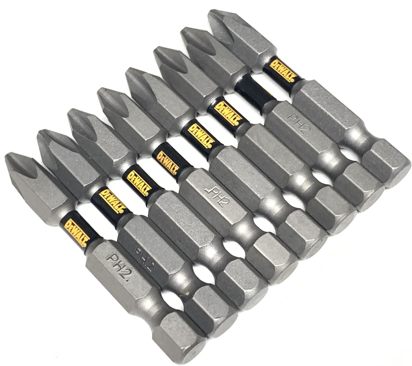 PH2 DEWALT TOUGH GRIP 8 Pc Bit Set Phillips IMPACT READY 1/4 in Hex ...