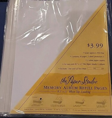 The Paper Studio Memory Album Refill Pages 8.5 X 11 White Top Loading ...