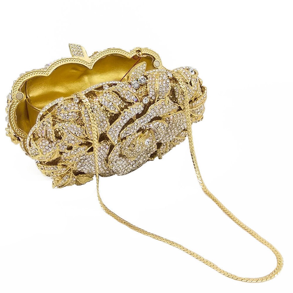 Women Metal Floral Clutches Wedding Party Bag Flower Rose Handbag | eBay
