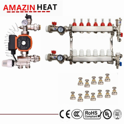WATER UNDERFLOOR HEATING KIT MANIFOLDS 2 TO 8 PORTS Valve Vents Gauges ...