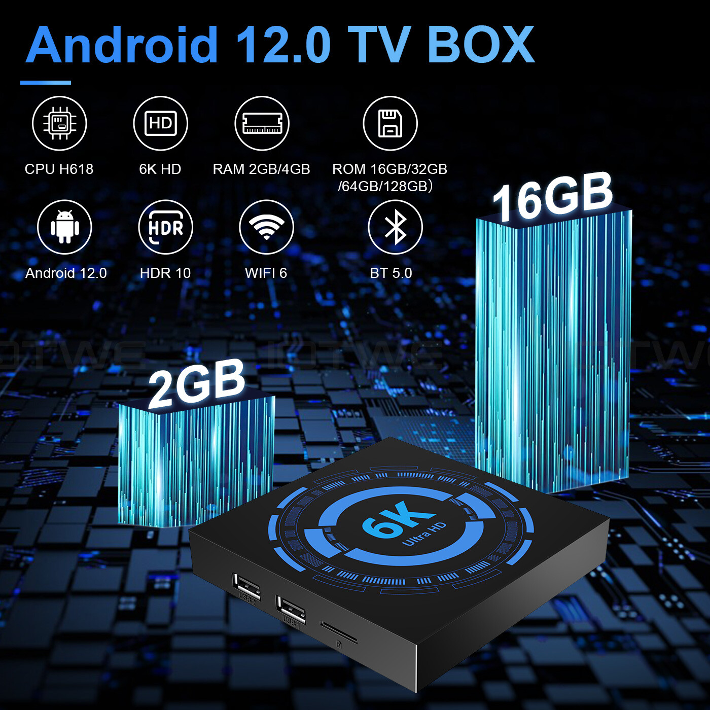 2024 Upgraded 5G WIFI 6 Smart Android 12.0 TV Box Quad Core 6K UHD ...