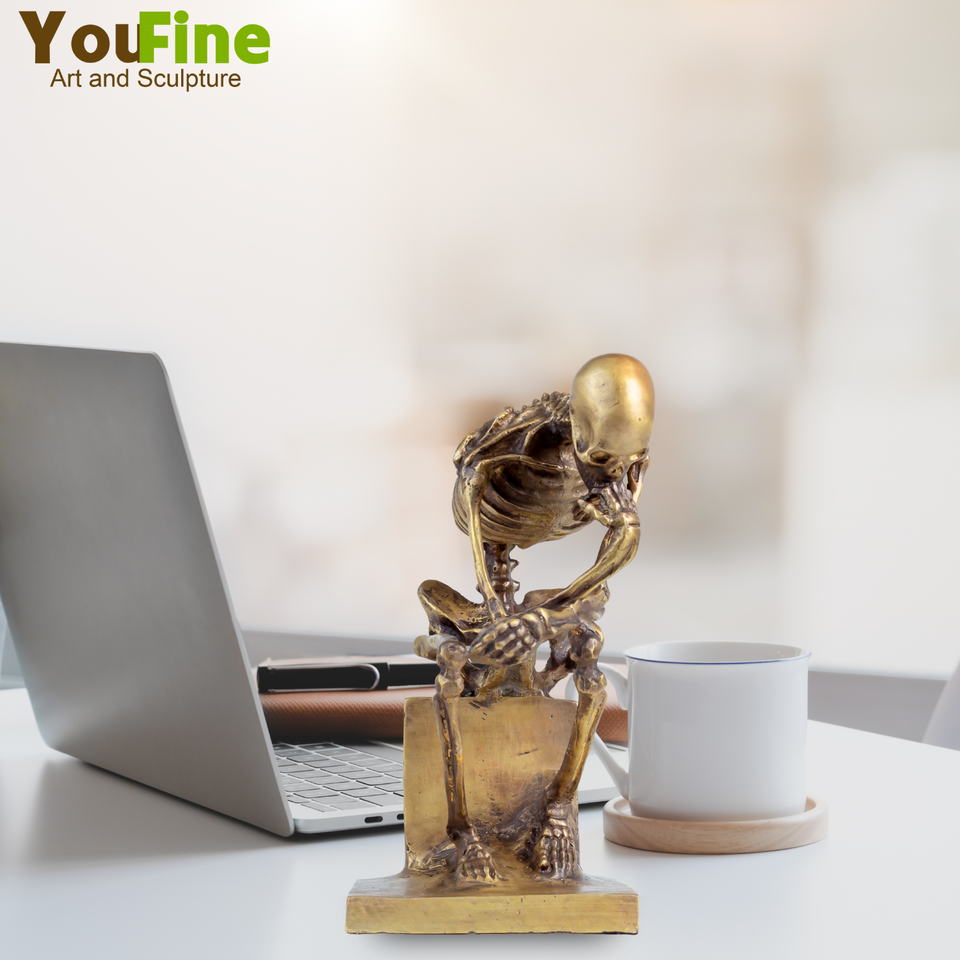 Bronze Casting Skeleton Sculpture Abstract Skull Thinker Statue Antique ...
