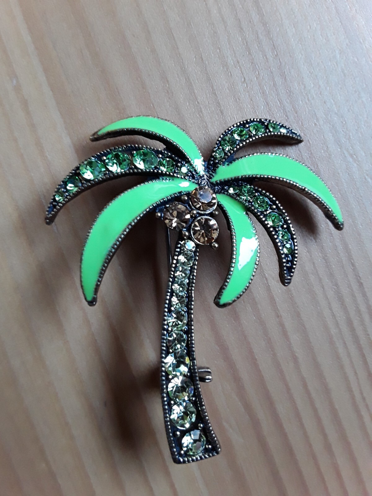 Vintage Palm Tree Brooch Green Pink Clear Crystal | eBay