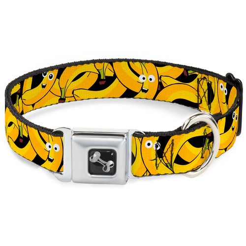 Dog Collar Bone Bananas Stacked Cartoon Black/Yellows WIDE-Medium 16-23 ...