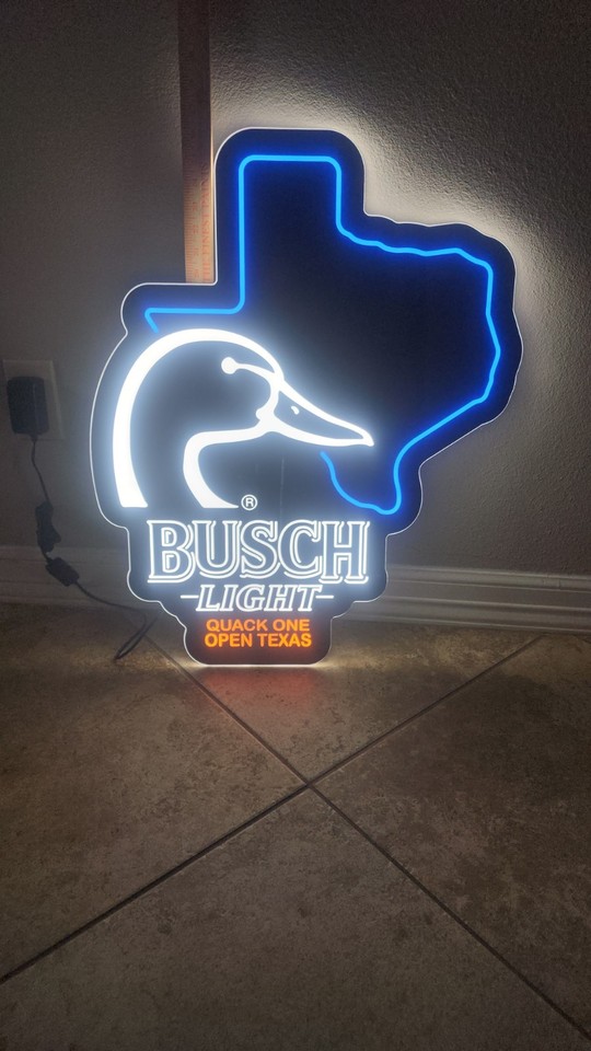 BUSCH LIGHT BEEr Duck Quack One BAR SIGN MAN CAVE Deer Texas State Led ...