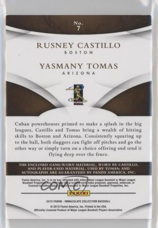 2015 Immaculate Dual Materials /10 Rusney Castillo Yasmany Tomas Rookie ...