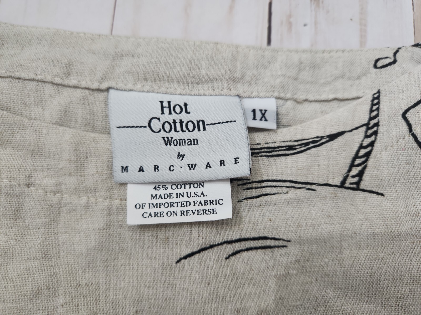 Hot Cotton Marc Ware Sz 1X Cream Linen Island Caribbe… - Gem