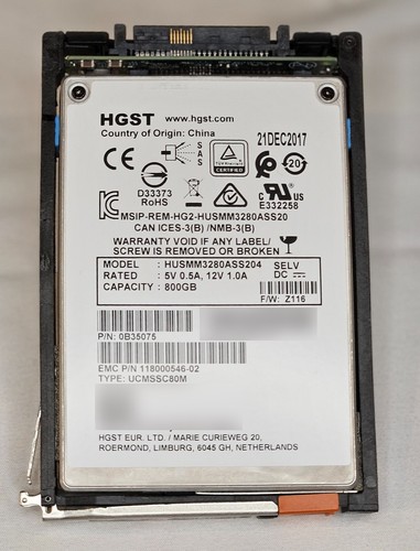 EMC UNITY 300 400 SAN 800GB SAS SSD D3-2S12FX-800 005052256 Solid State ...