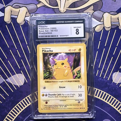 1999 Pokemon Card Shadowless Base Set PIKACHU Red Cheeks #58 Cgc 8 | eBay