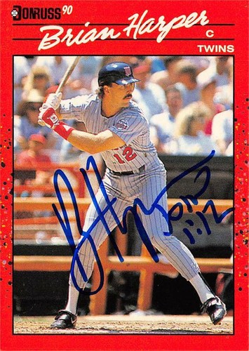 Brian Harper autographed baseball card (Minnesota Twins) 1990 Donruss ...