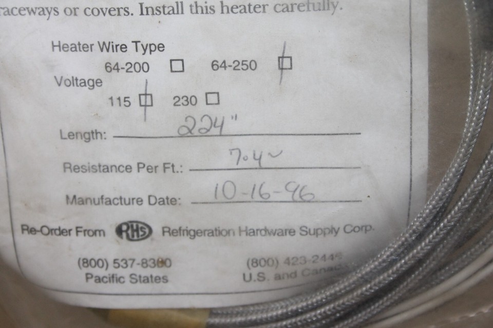 RHS Aluminum Braid Resistance Heater Wire 64-250 115V 224" 7u~ NOS | eBay