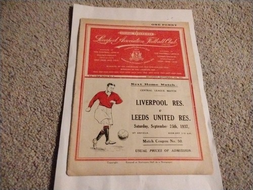 Liverpool Reserves v Grimsby Town Reserves Football Programme 18/9/1937 ...