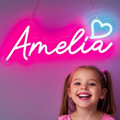 Amelia Neon Sign, Amelia Name Sign – Name Light in Pink with Ice Blue ...