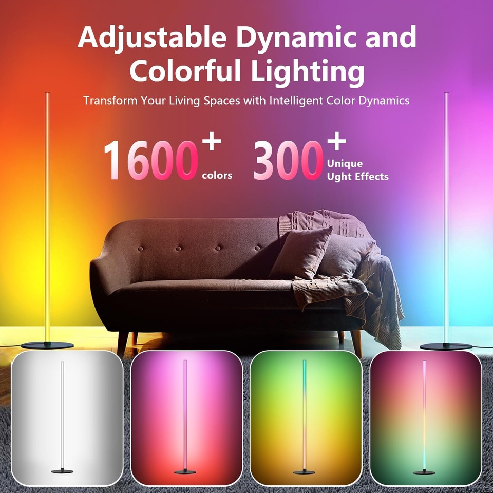 Smart RGB LED Corner Floor Lamp，Adjustable Shape Led Floor Lamp with ...