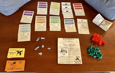 Vintage Monopoly Game Parts Pieces Tokens Cards Money 1961 edition | eBay