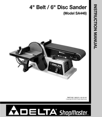 Delta 4" Belt 6" Disc Sander Manual Model # SA446 | eBay