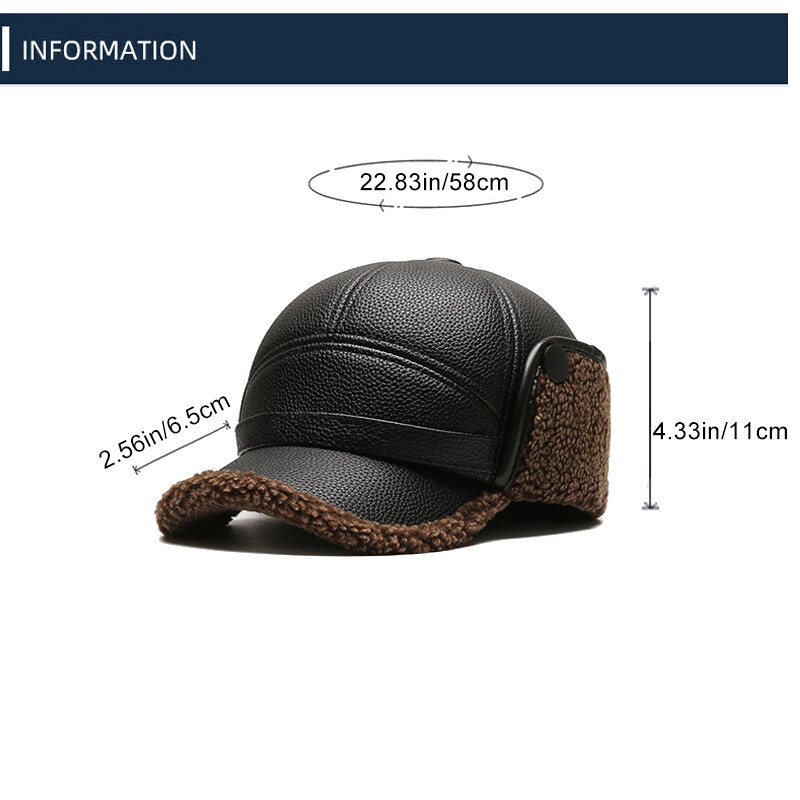 Men Baseball Caps With Ear flaps Cotton PU Warm Fall Winter Thick Hats ...