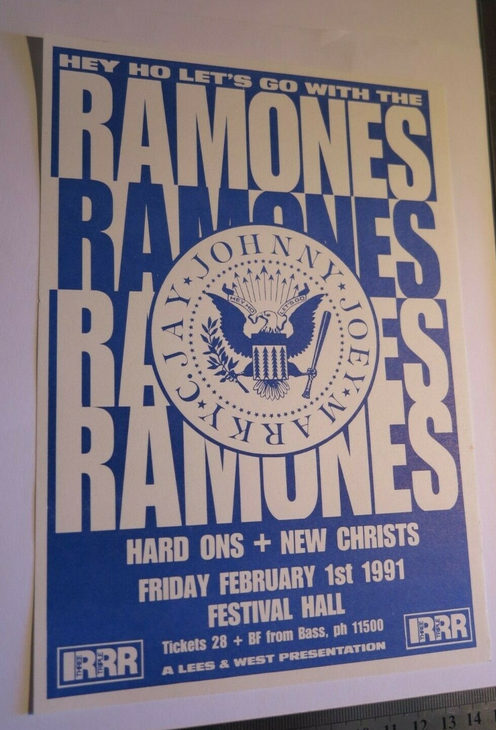 Ramones, Hard Ons, 1991 Tour Flyer, Melbourne Show, Original Bill ...