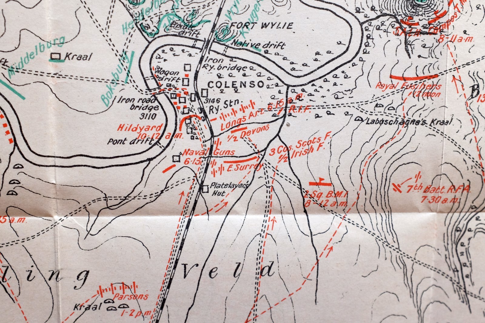 BOER WAR ERA MAP/PLAN BATTLE OF COLENSO DEC 15 1899 TROOP POSITIONS ...