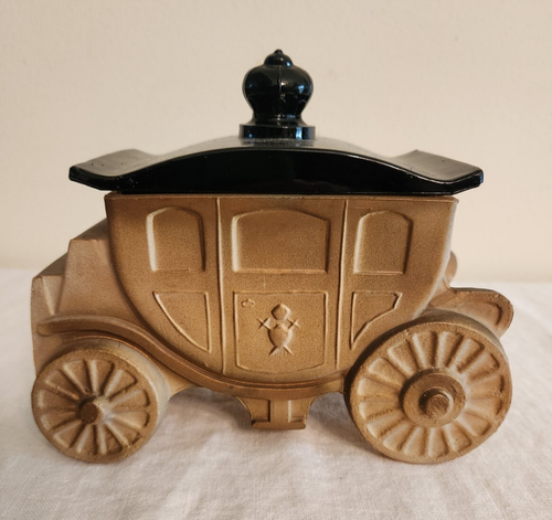 RARE Vintage L.E. Smith Glass Stagecoach Brown Candy Dish W/ Black Lid ...